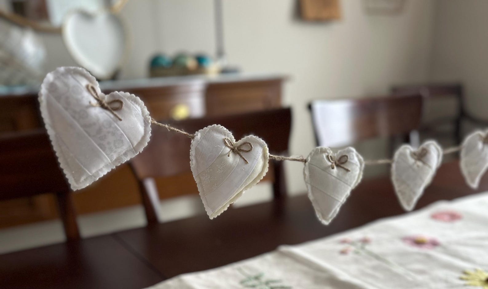 Ivory Heart Garland,ivory Stuffed Hearts,white Farmhouse,wedding Table ...