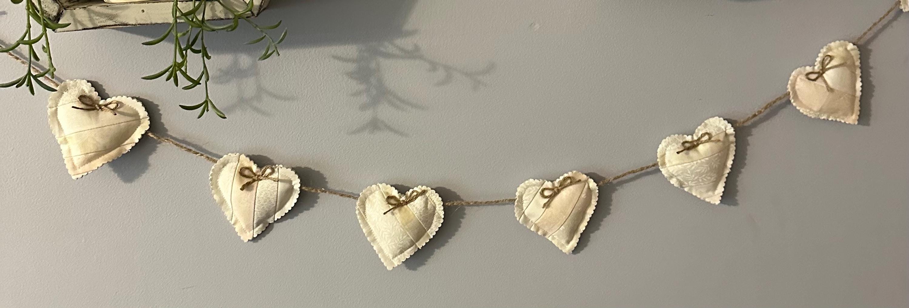 Ivory Heart Garland,ivory Stuffed Hearts,white Farmhouse,wedding Table ...