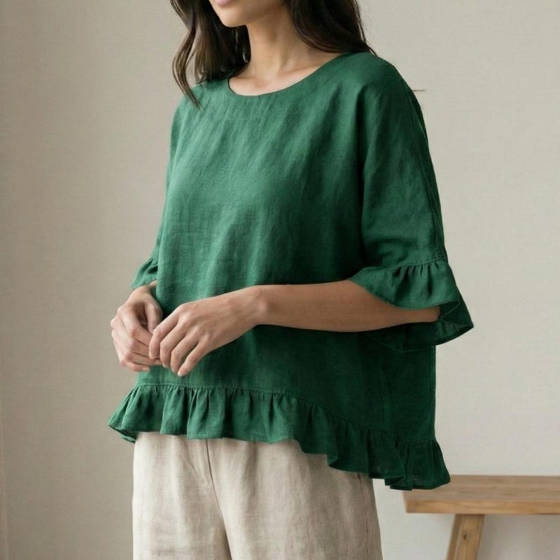 Ruffle Linen Tops - Etsy