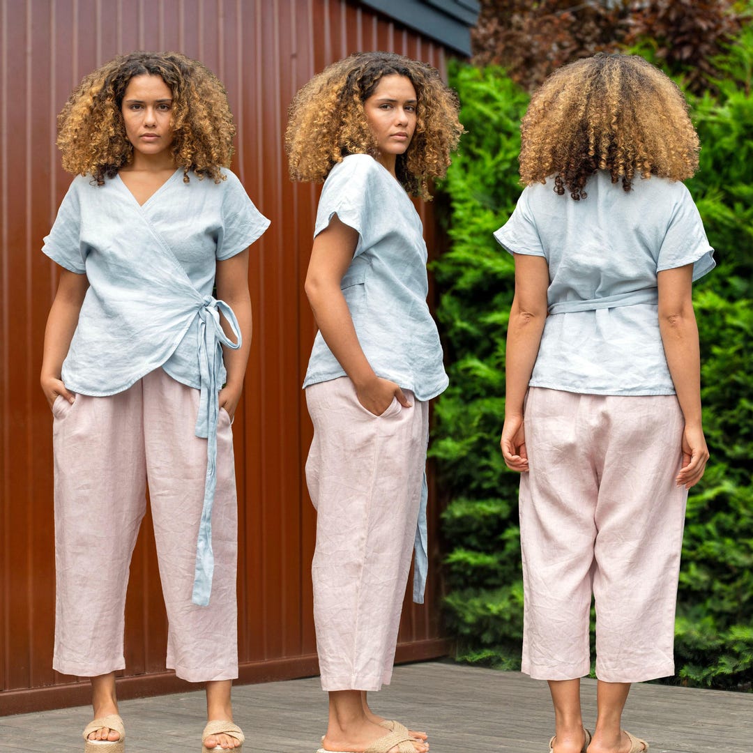 Linen Wrap Top | Short Sleeve Blouse, European Flax | Mothers Day Gift ...
