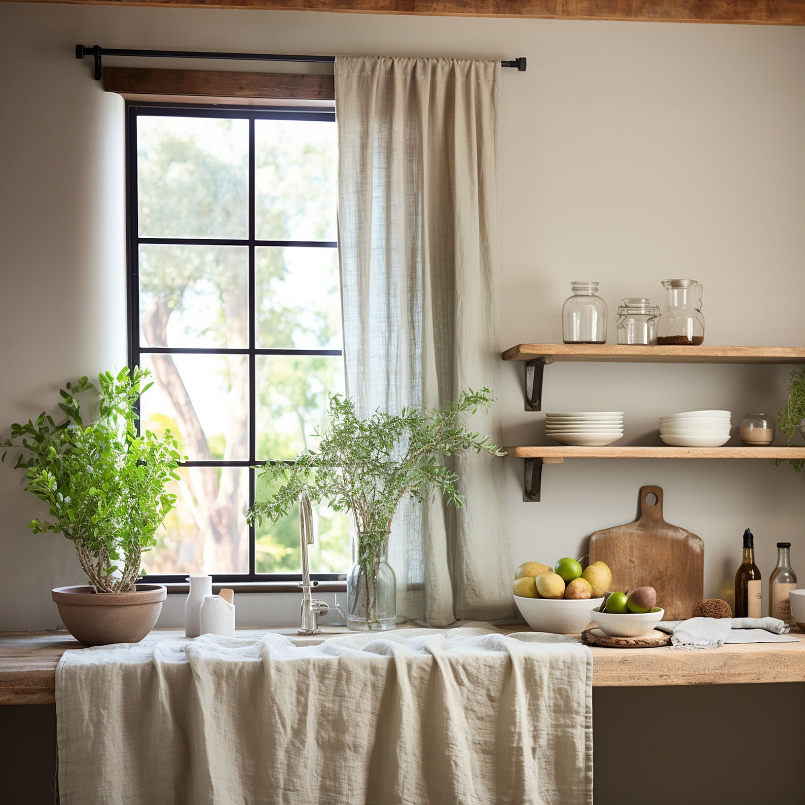 NATURAL Linen Cafe Curtain Small French Cafe Style Curtain in 41 Color ...