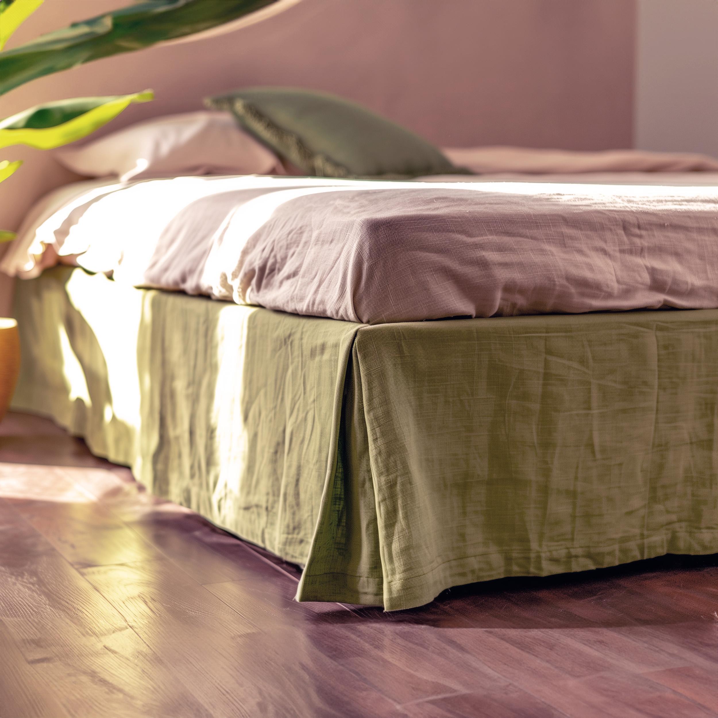 Linen Bed Skirt With Kick Pleats - Organic Linen Bed Skirt for Queen ...