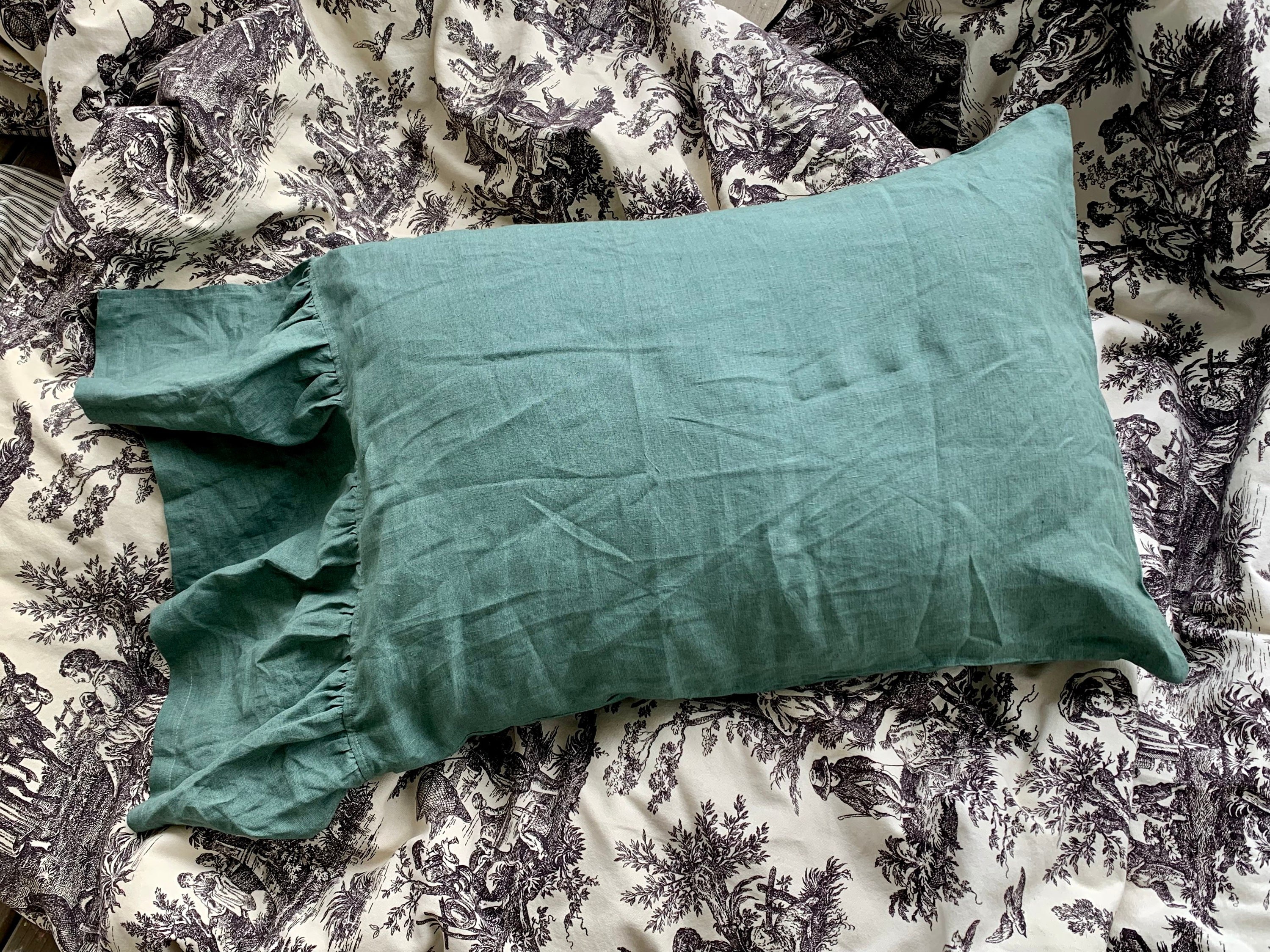CUSTOM RUFFLED PILLOWCASE | Linen Pillow Shams With Long Ruffles on One ...