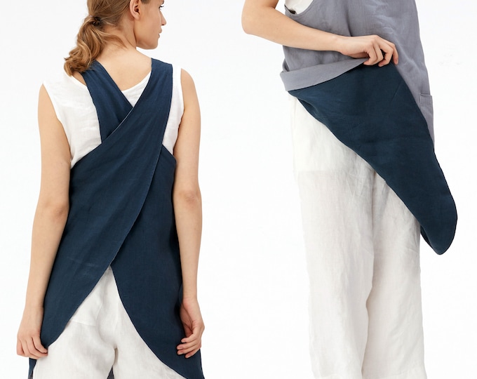 Linen Cross Back Apron/linen Apron/apron/japanese Style Apron/cross Fit ...