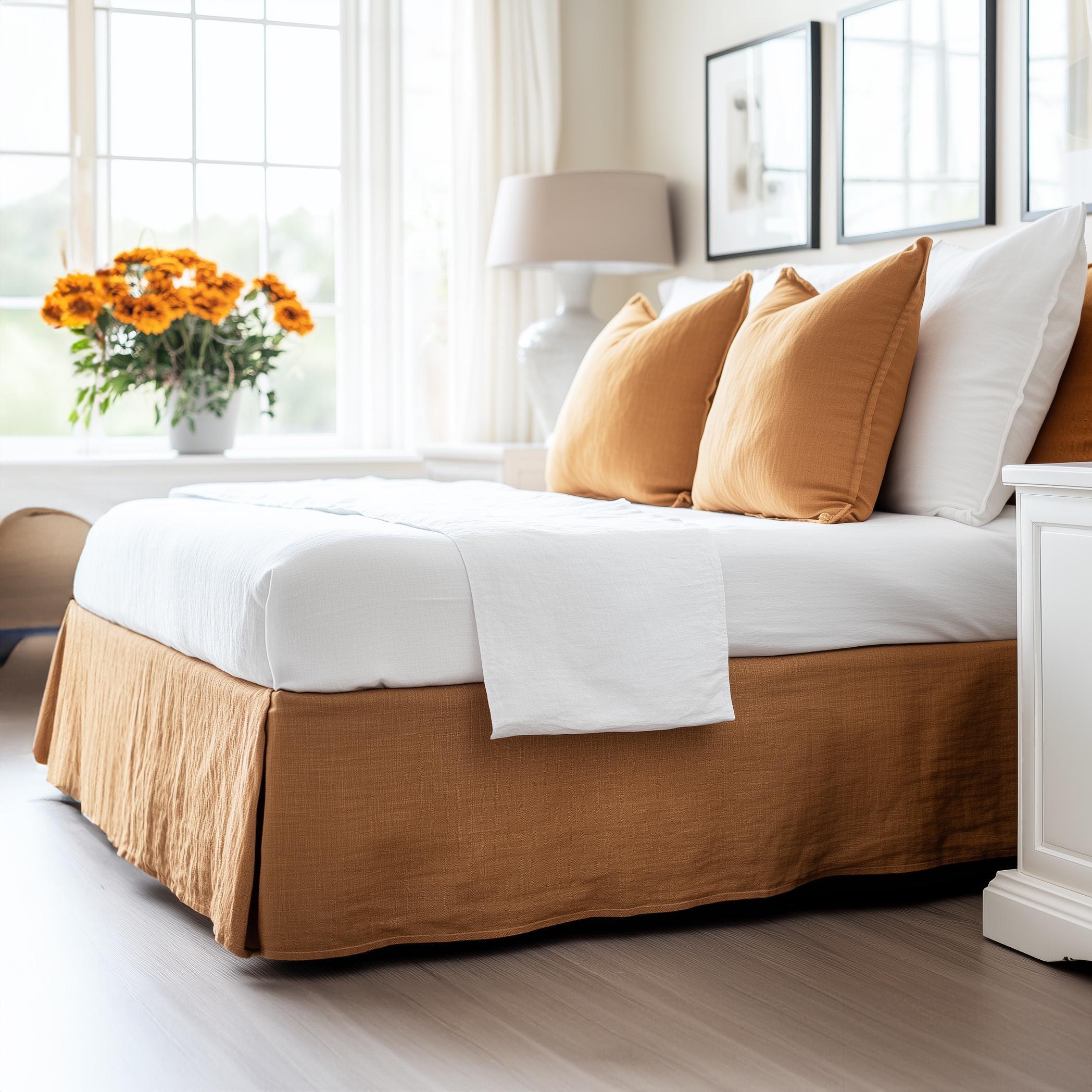 Linen Bed Skirt With Kick Pleats - Organic Linen Bed Skirt for Queen ...