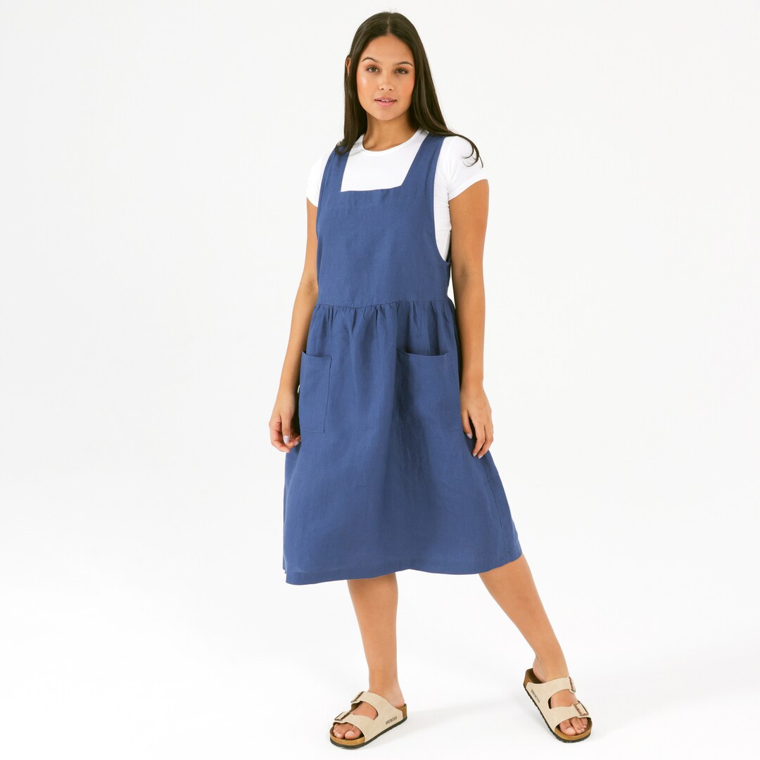 Custom LINEN PINAFORE Dress in 41 Color Options | Apron Linen Dress in ...