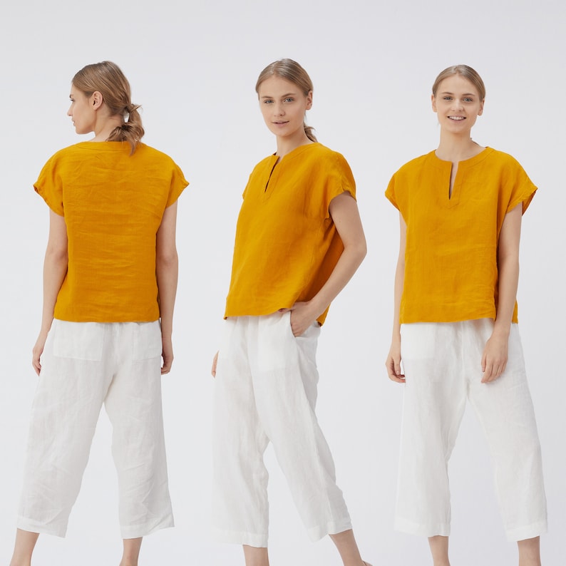 Short Sleeve Linen Top Linen Simple Top Linen Blouse - Etsy