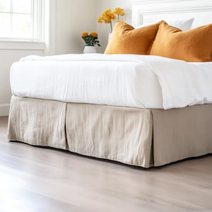 Custom Linen Bed Skirt With Kick Pleats | Organic Linen Bed Skirt ...
