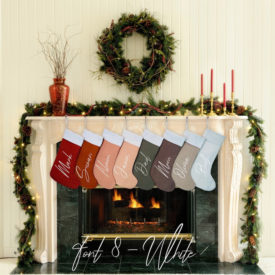 Personalized Embroidered Christmas Stockings - Linen Christmas ...
