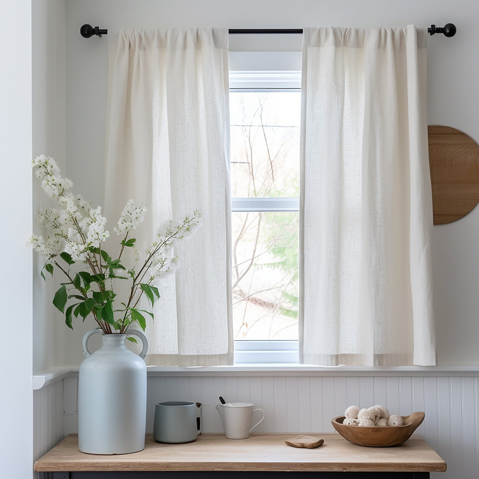 NATURAL Linen Cafe Curtain Small French Cafe Style Curtain in 41 Color ...
