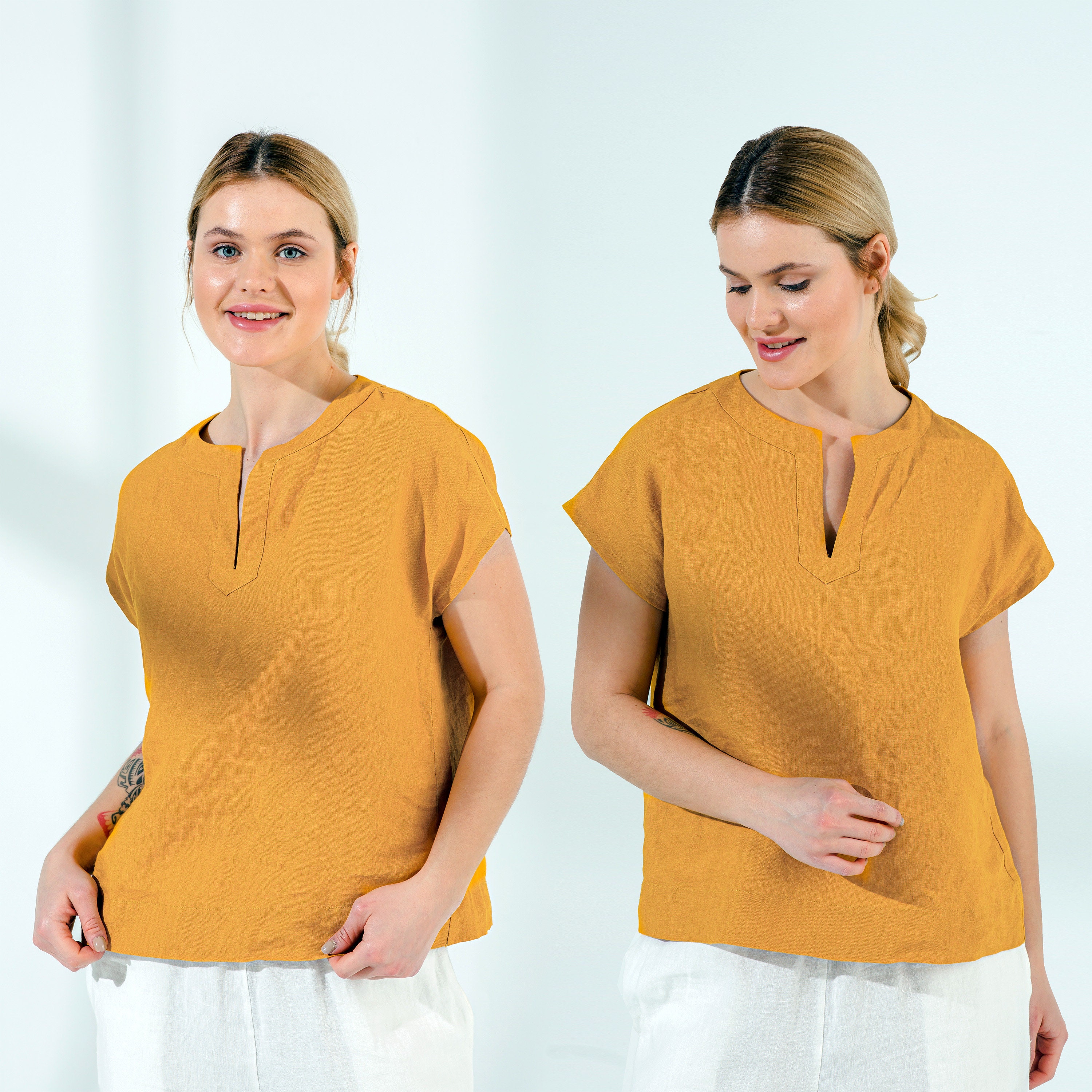 Short Sleeve Linen Top Linen Simple Top Linen Blouse | Etsy India