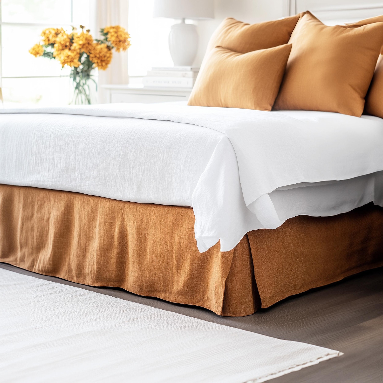 Linen Bed Skirt With Kick Pleats - Organic Linen Bed Skirt for Queen ...