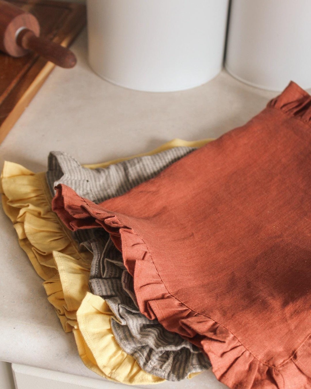 Organic Linen Ruffled Kitchen Towel: Custom Tea Towel, 41 Colors ...