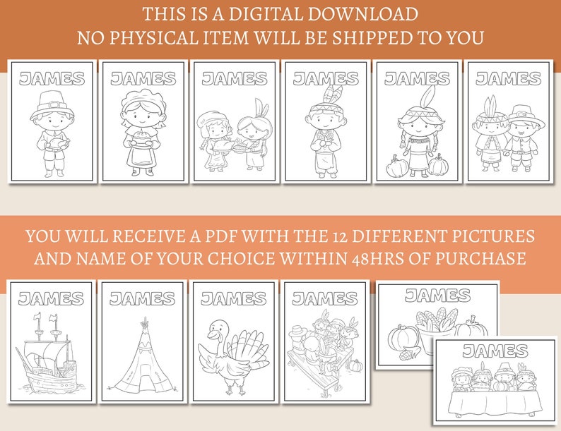 Printable Personalized Thanksgiving Coloring Pages, 12 Pages First ...