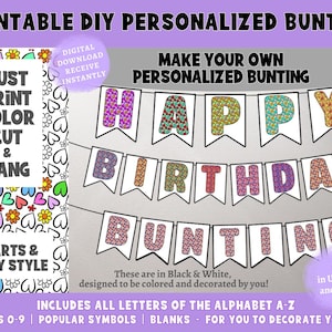 DIY Personalized Bunting PRINTABLE – Happy Birthday Buntings – Color in ...