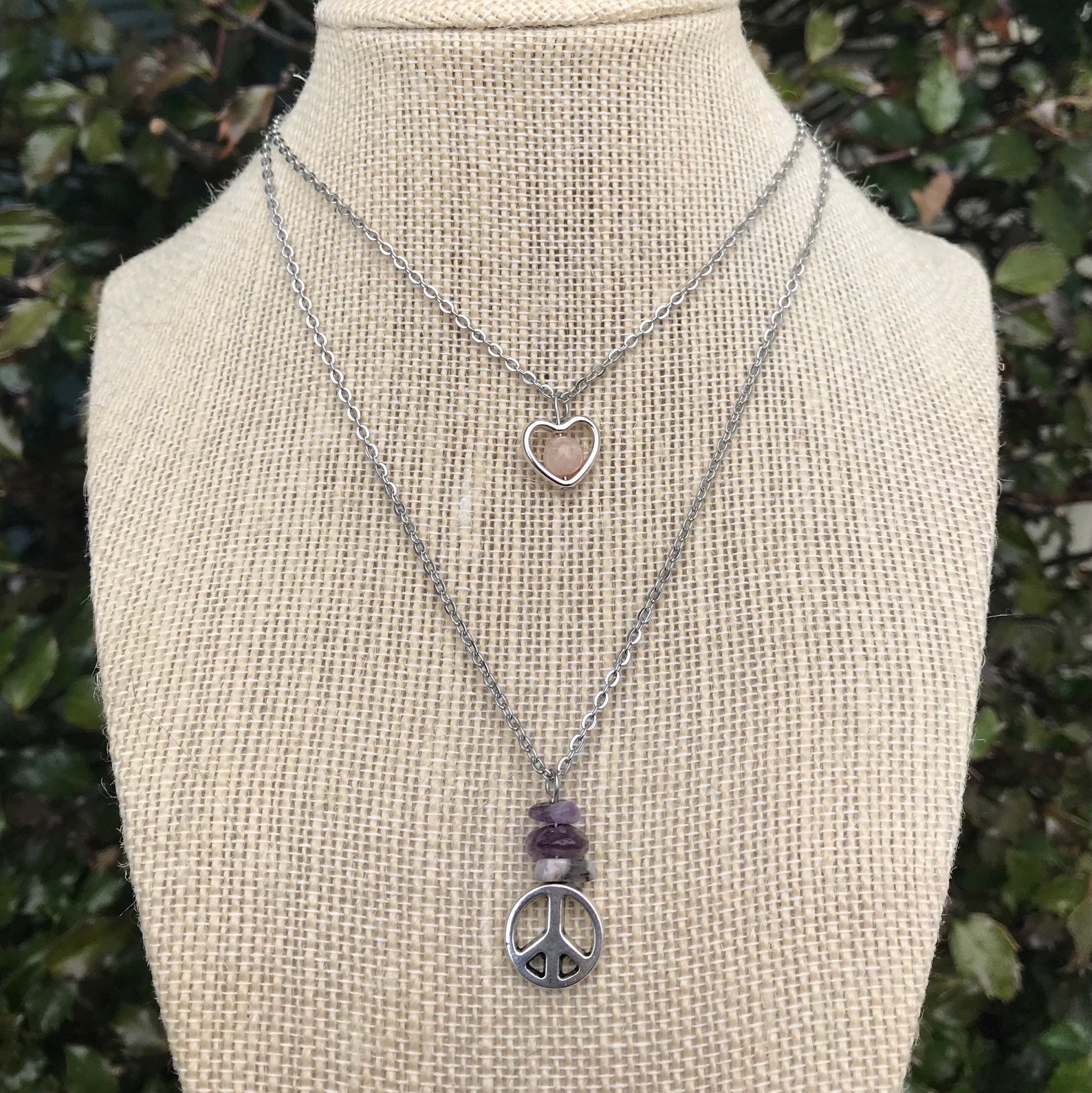 Peace Sign Necklace Gemstone Stainless Steal Chain - Etsy