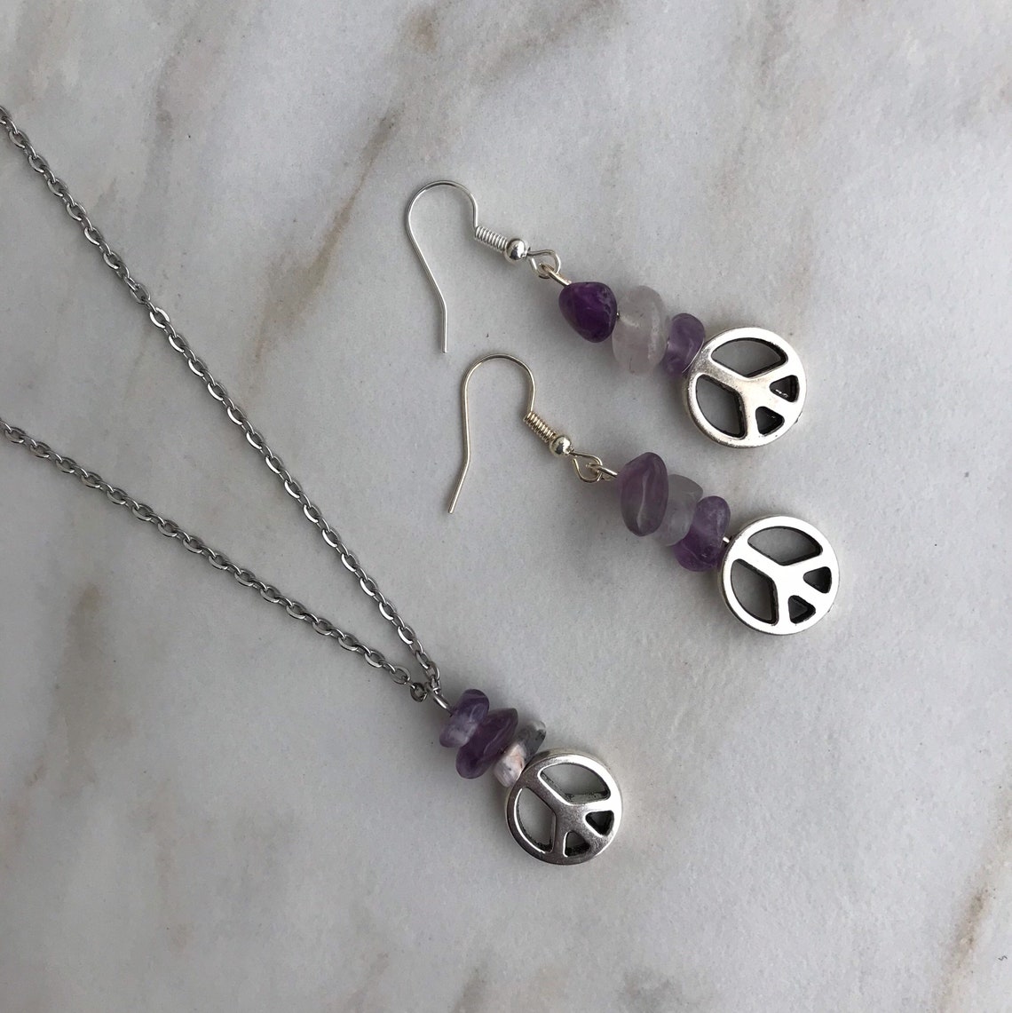 Peace Sign Necklace Gemstone Stainless Steal Chain - Etsy