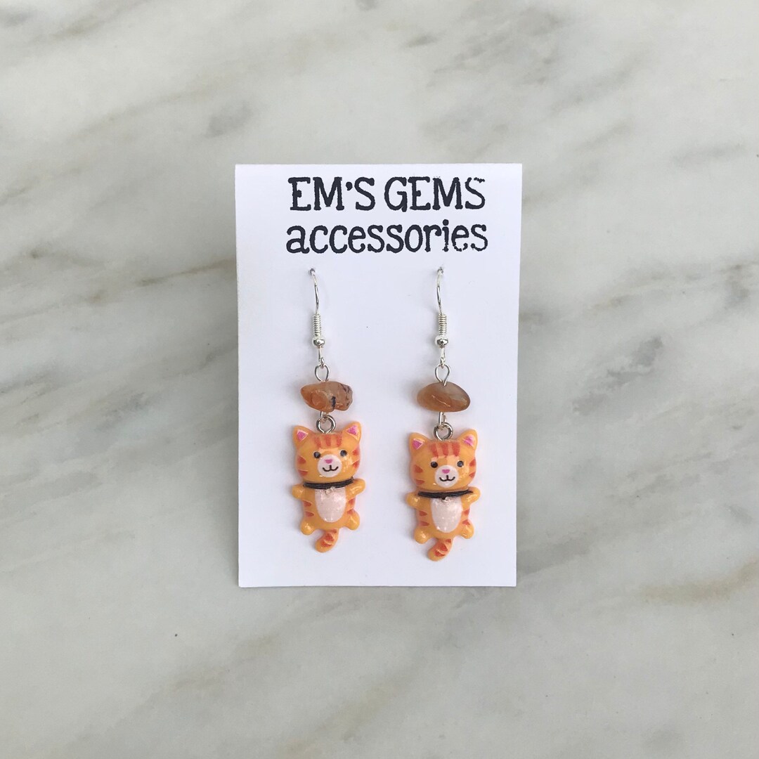Cat Carnelian Earrings - Crystal - Nickel Free - Gift - Orange Kitty ...
