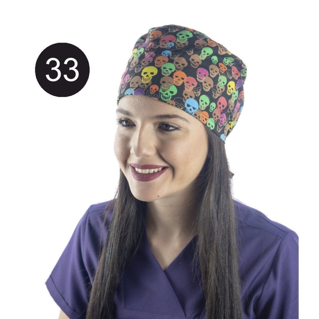 UNISEX Scrub Caps, Rainbow Death Head Surgical Scrub Caps for Doctor ...