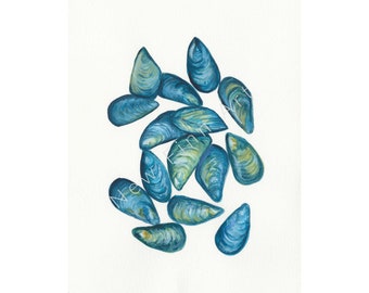 Newfoundland shore Mussels Watercolour Painting Fine Art Print New Finn ...