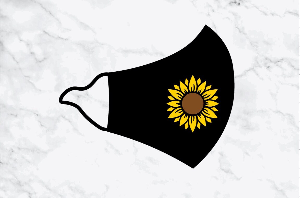 Black Face Mask / Sunflower / Flower / Face Mask / Hand Made / Cotton ...