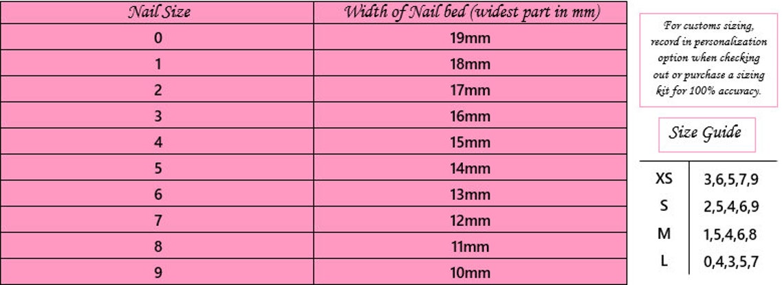 Nail Sizing Chart - Etsy