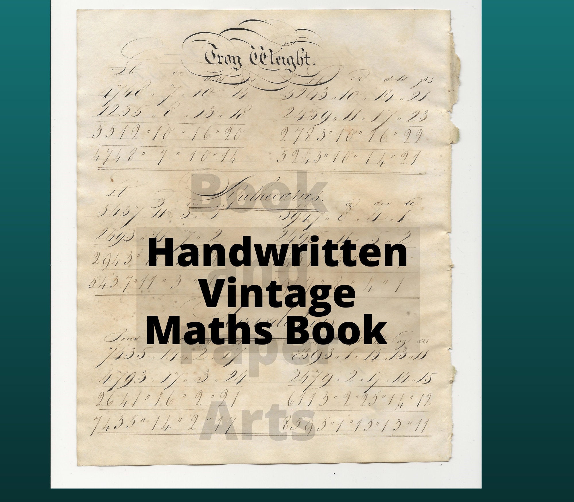 Handwritten Maths Book 1832 Digital Scans Calligraphy Numbers Tables ...