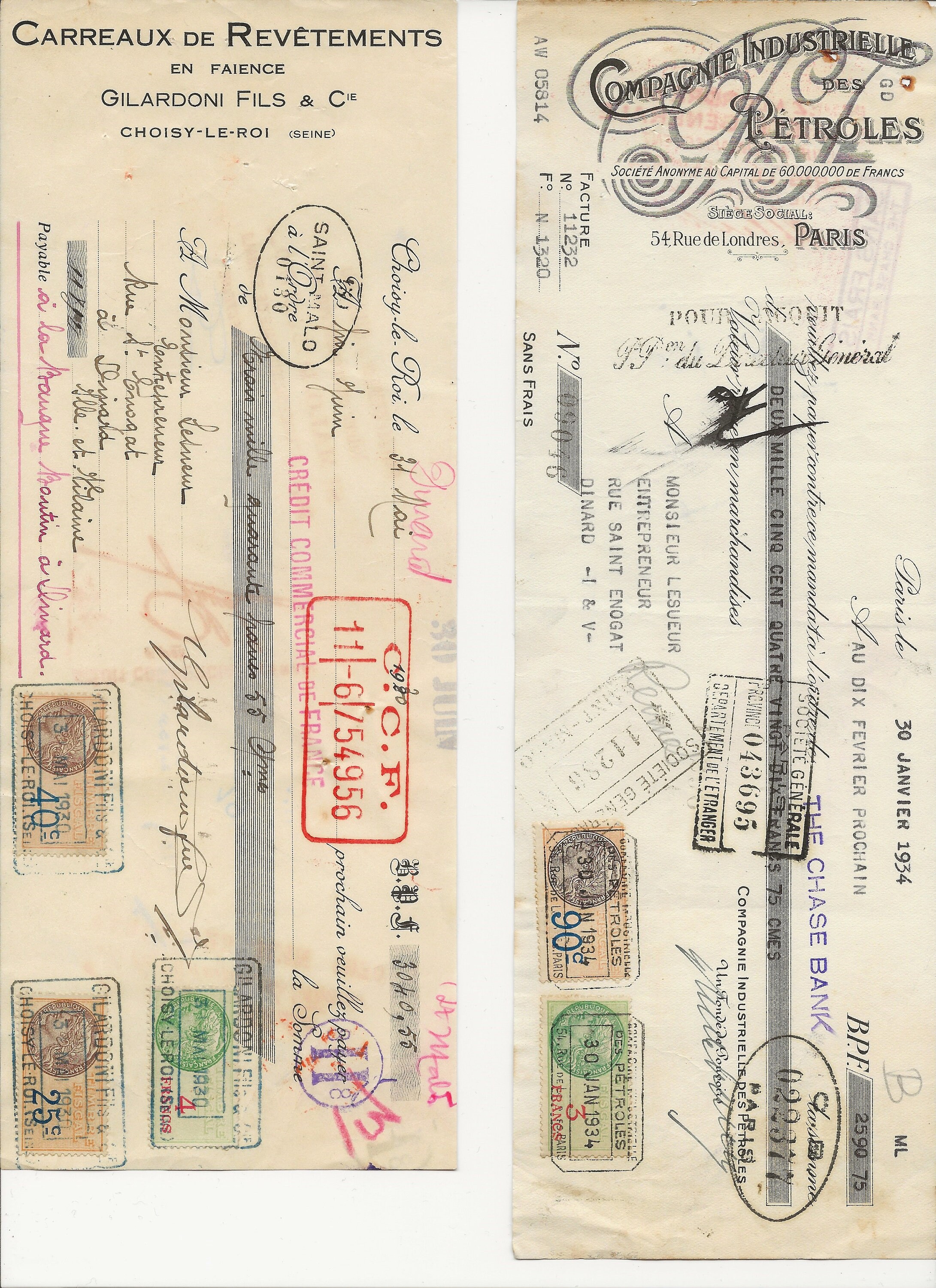 Vintage French Invoices (16) With Stamps Ephemera Letterhead Quittance ...