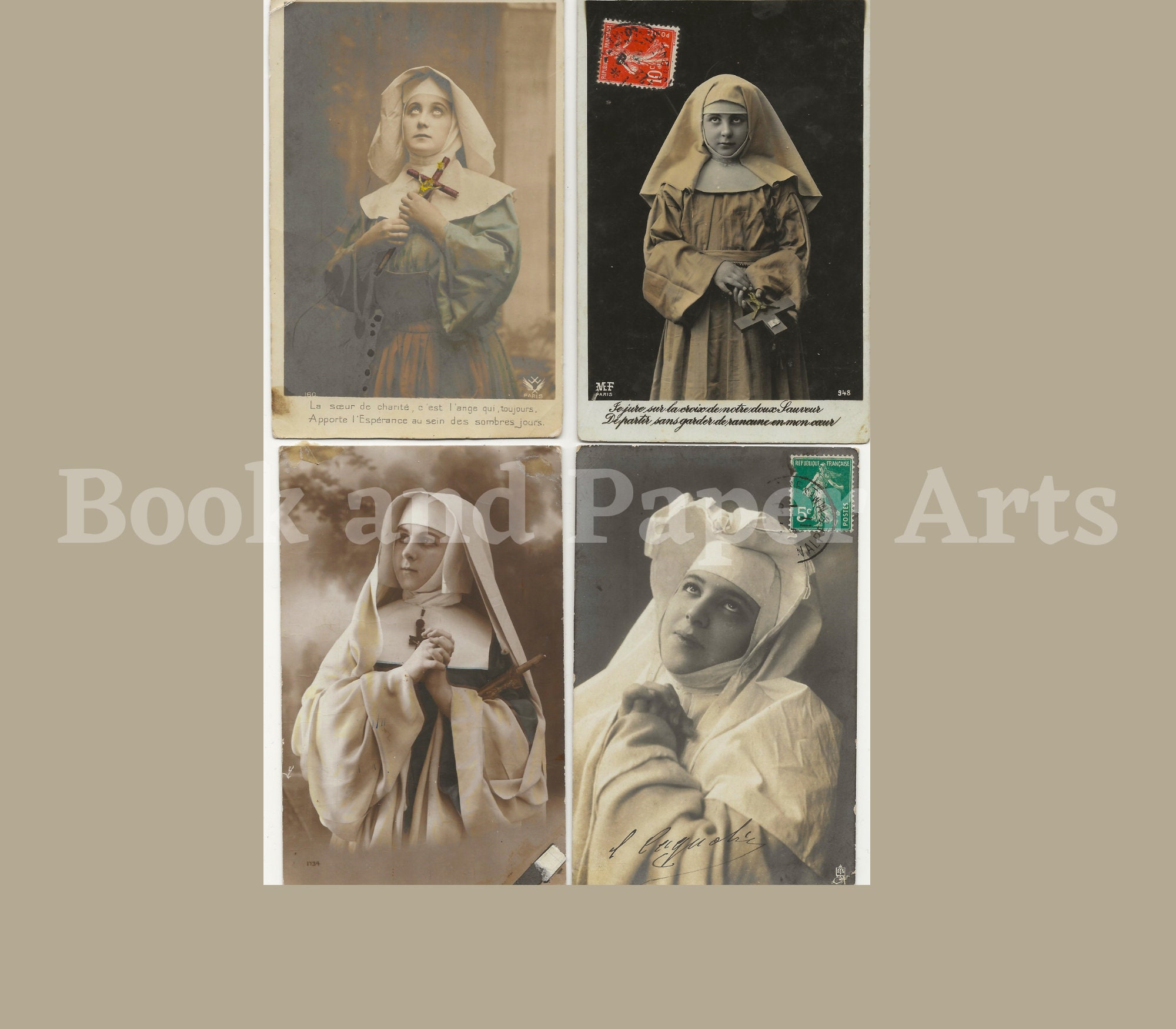 Vintage Nun 28 Post Cards French Printables Digital: Bible Journal ...