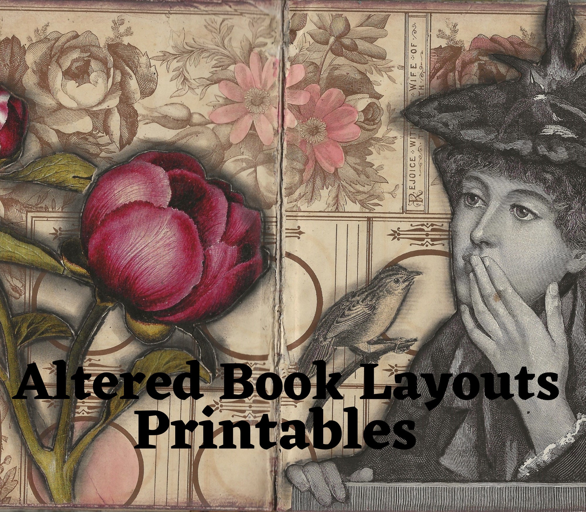 Printable Altered Book Collage Layouts, 13 Layouts +cover, Altered Book, Vintage Ephemera, Mixed ...