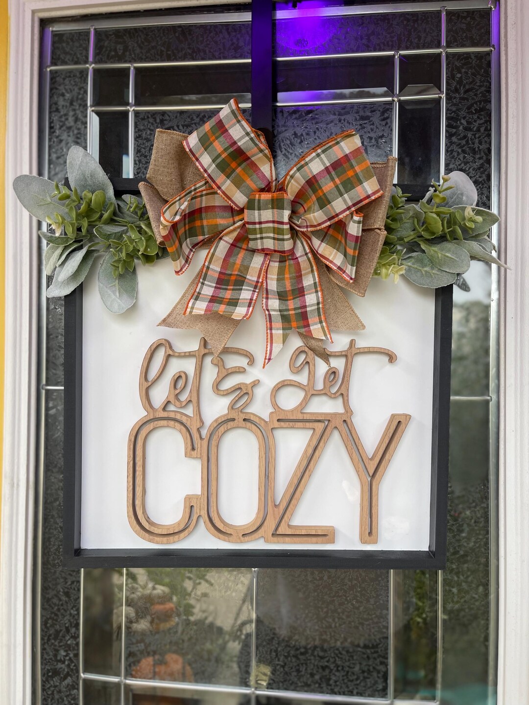 Lets Get Cozy Door Hanger Front Door Decor 18in Square - Etsy