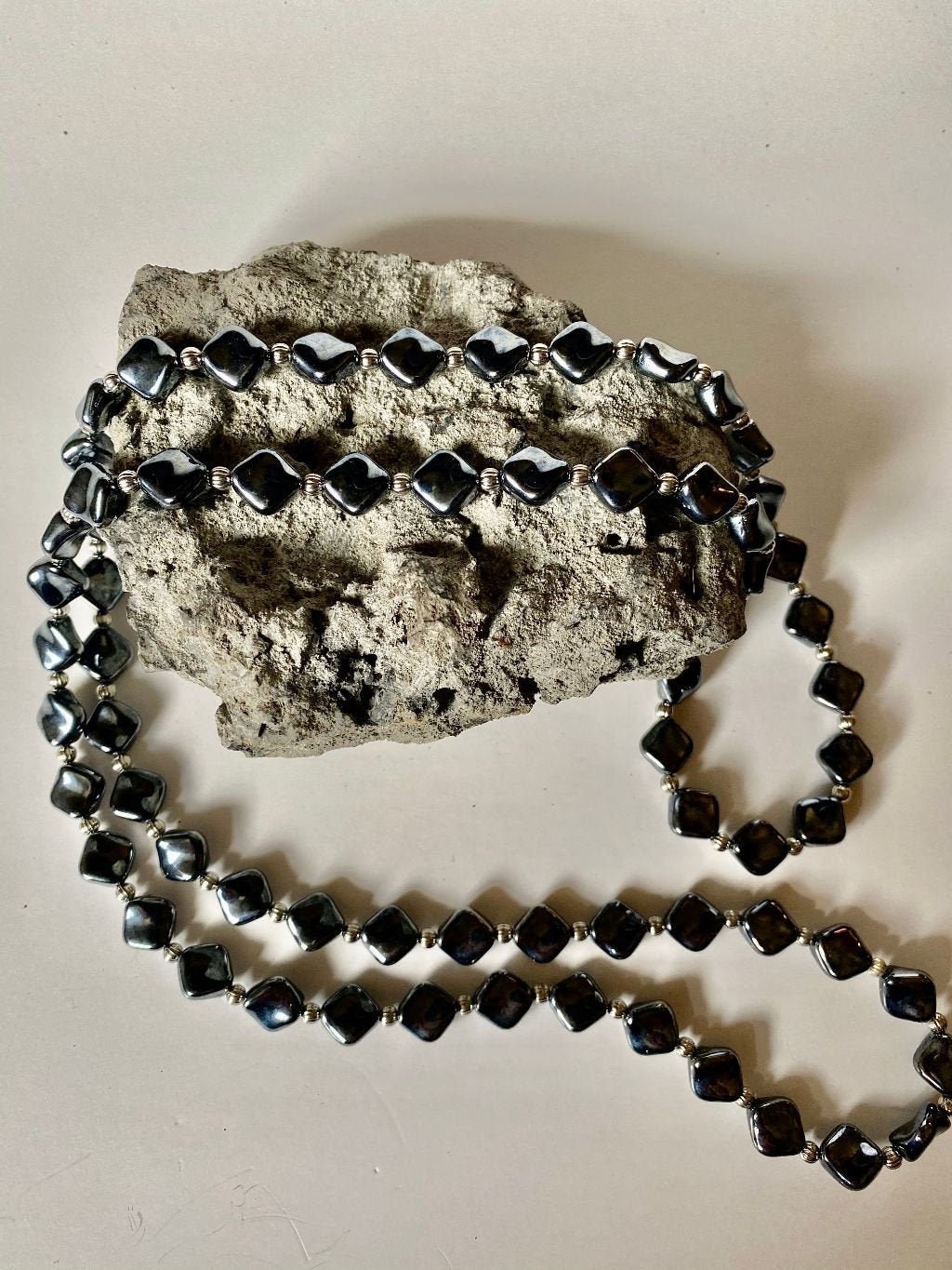A Classic Black Hematite and Silver Necklace - Etsy