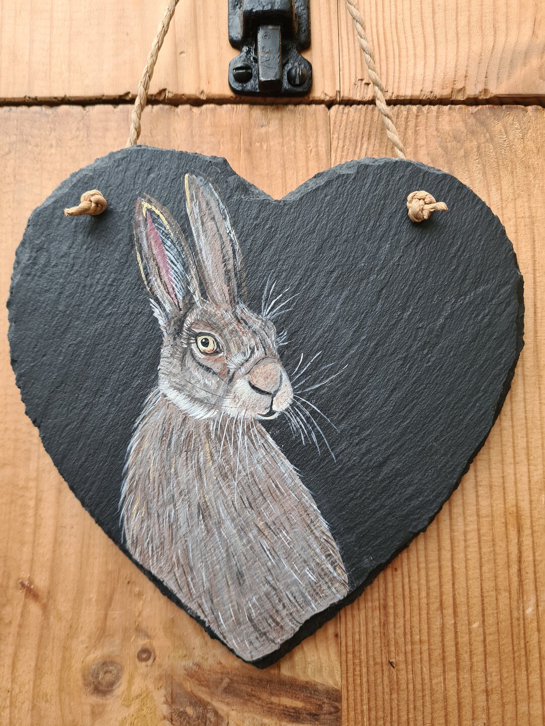 Hare Painting Wildlife Art Hare Gift Slate Heart Gift - Etsy