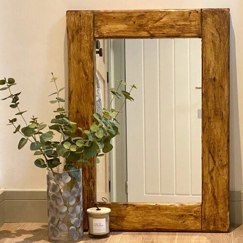 Square Wooden Wall Mirror Rustic Natural Sustainable Wood | Etsy