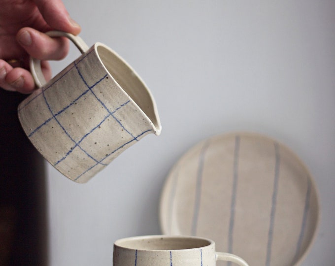 Handmade Ceramic Minimalist Pottery Handpainted Check Milk Jug/ Gravy ...
