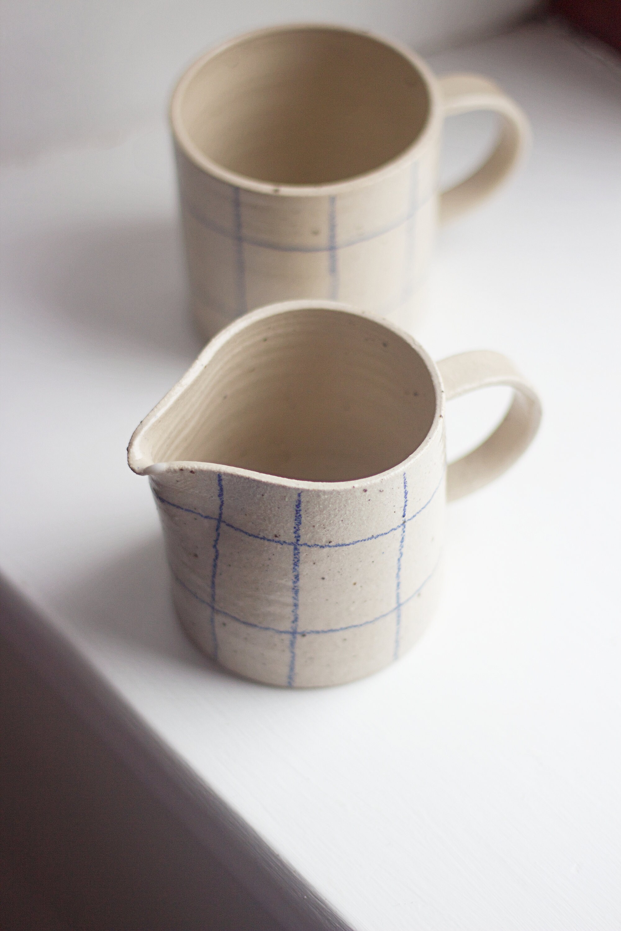 Handmade Ceramic Minimalist Pottery Handpainted Check Milk Jug/ Gravy ...