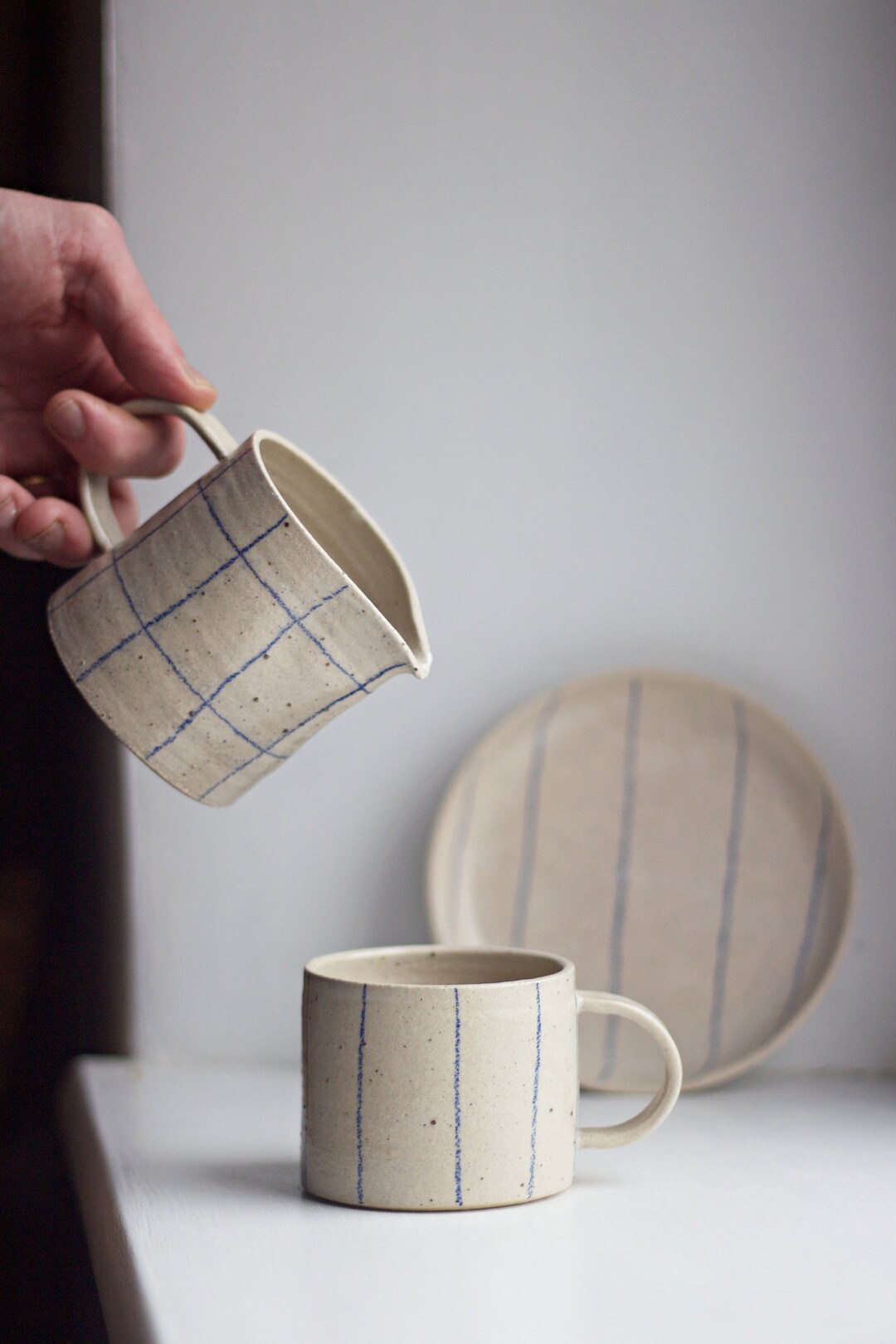 Handmade Ceramic Minimalist Pottery Handpainted Check Milk Jug/ Gravy ...