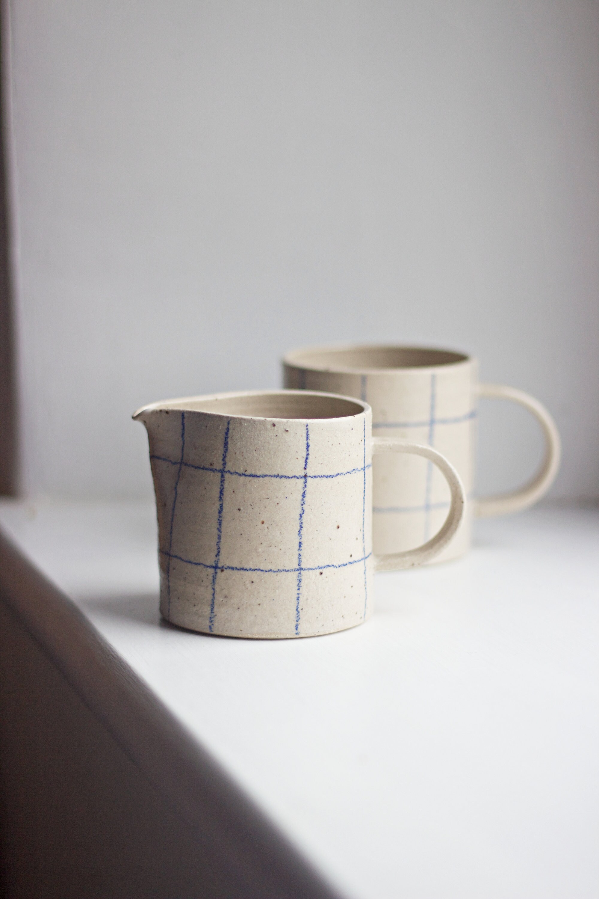 Handmade Ceramic Minimalist Pottery Handpainted Check Milk Jug/ Gravy ...