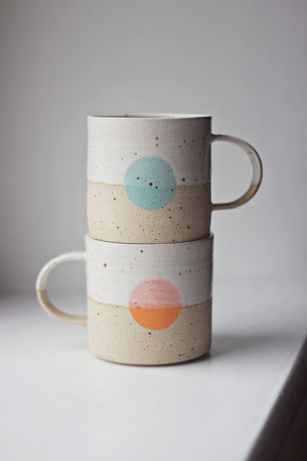 Handmade Ceramic Mug: Colorful Sun Design, Speckled Pottery - Etsy