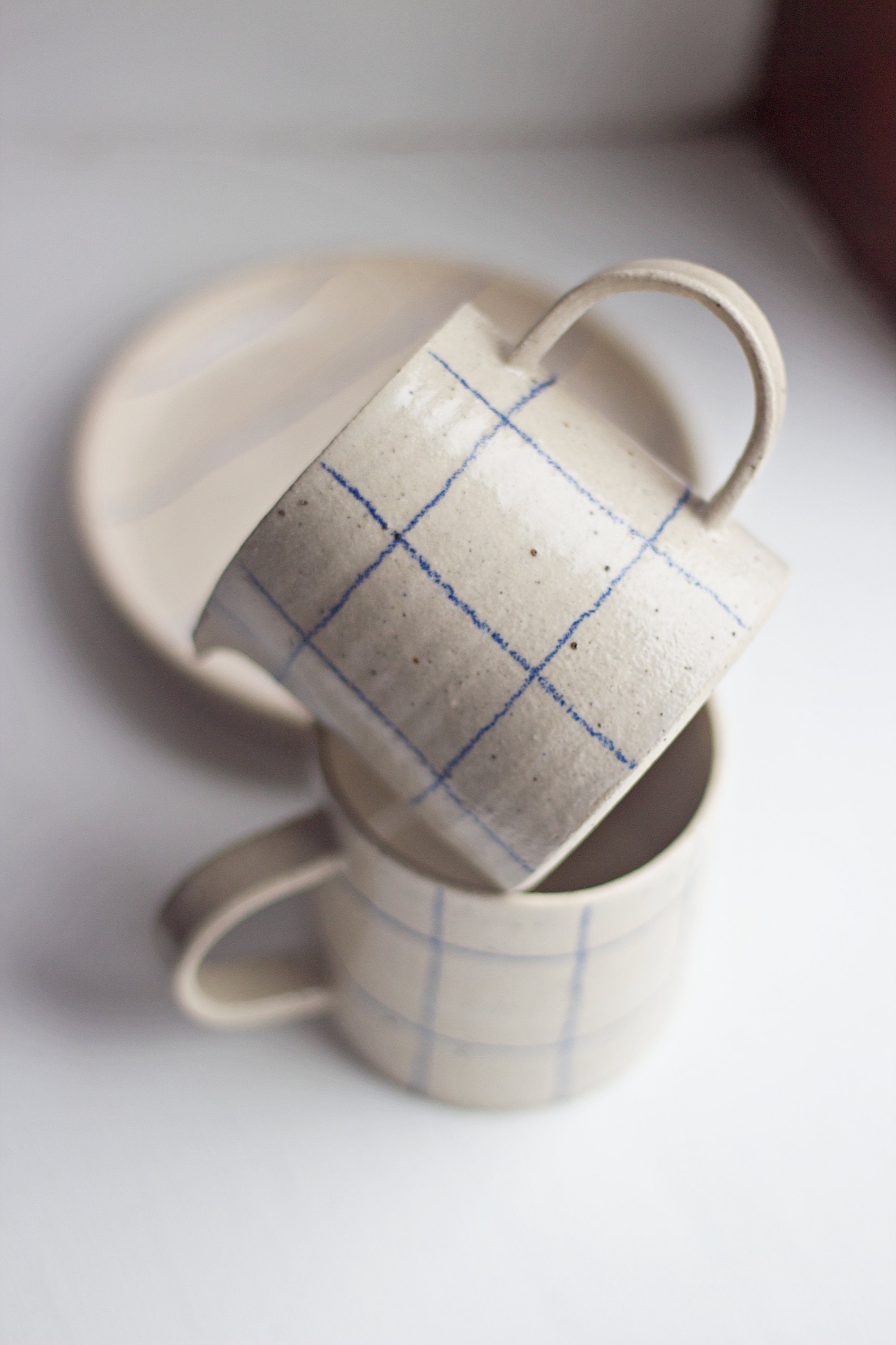 Handmade Ceramic Minimalist Pottery Handpainted Check Milk Jug/ Gravy ...