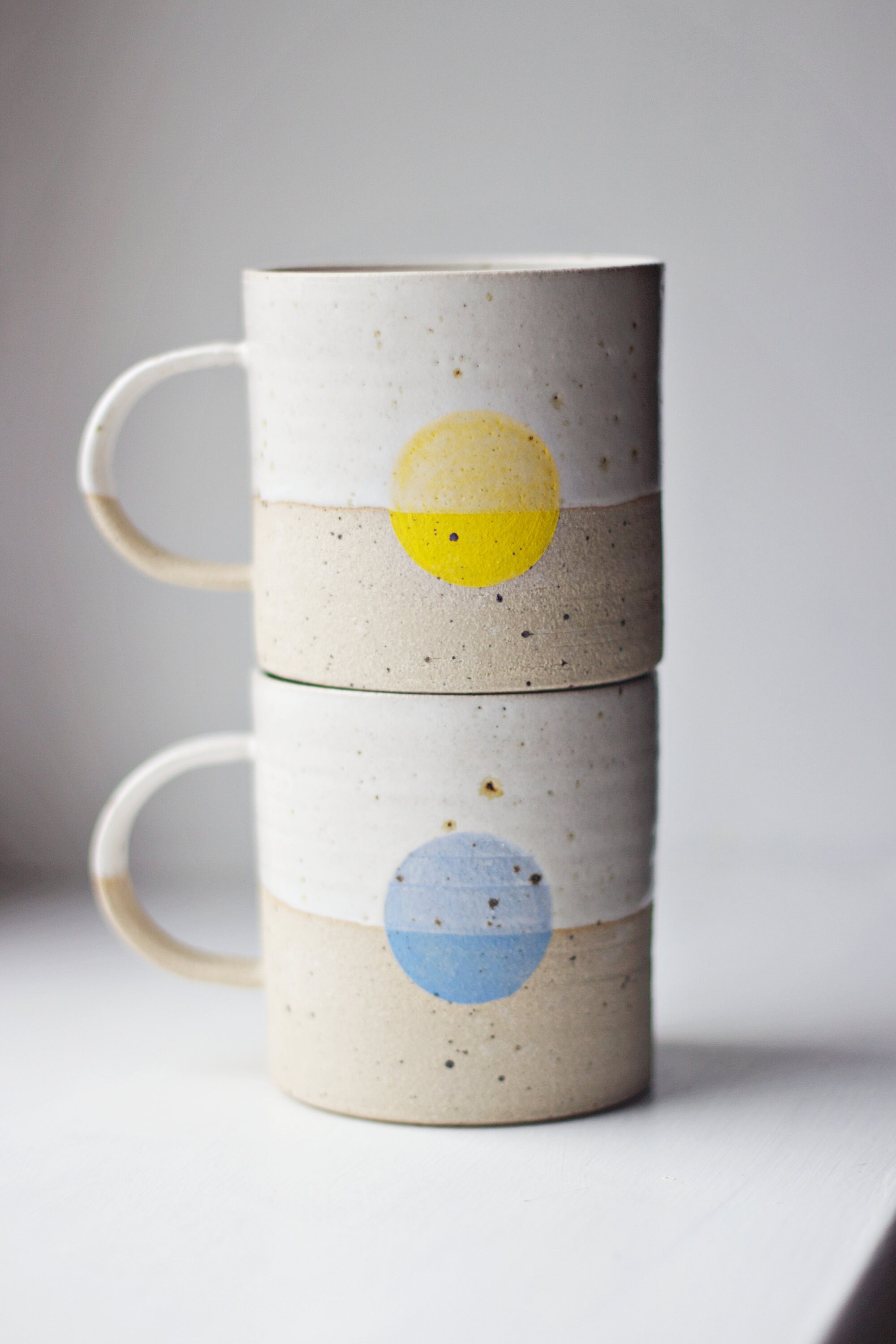 Handmade Ceramic Mug: Colorful Sun Design, Speckled Pottery - Etsy