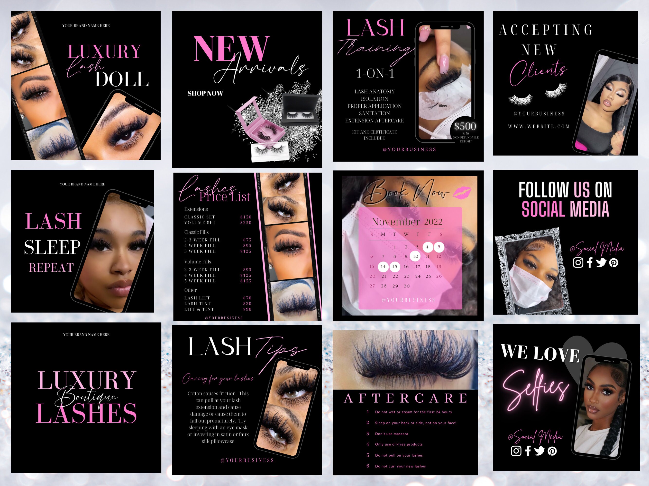40 Lash Templates L Instagram Lash Template L Lash Bundle L - Etsy