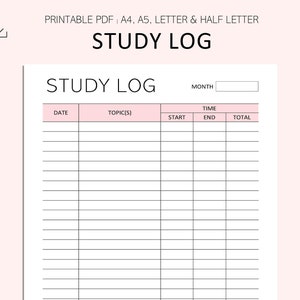Study Log Printable - Study Hours Tracker - Revision Log - Hours Spent ...