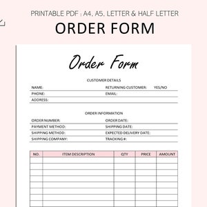Order Form Printable Small Business PDF A4 A5 LETTER - Etsy
