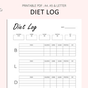 Diet Log Diet Tracker Printable Daily Food Journal Keto - Etsy