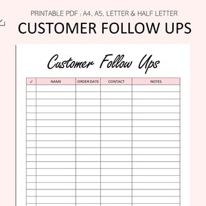 Customer Follow up Sheet in Excel Customer Follow up Printable ...
