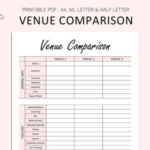 Venue Comparison Printable Event Planning Venue Details - Etsy
