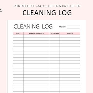Cleaning Log Printable - Cleaning Tracker - Home Maintenance Printable ...