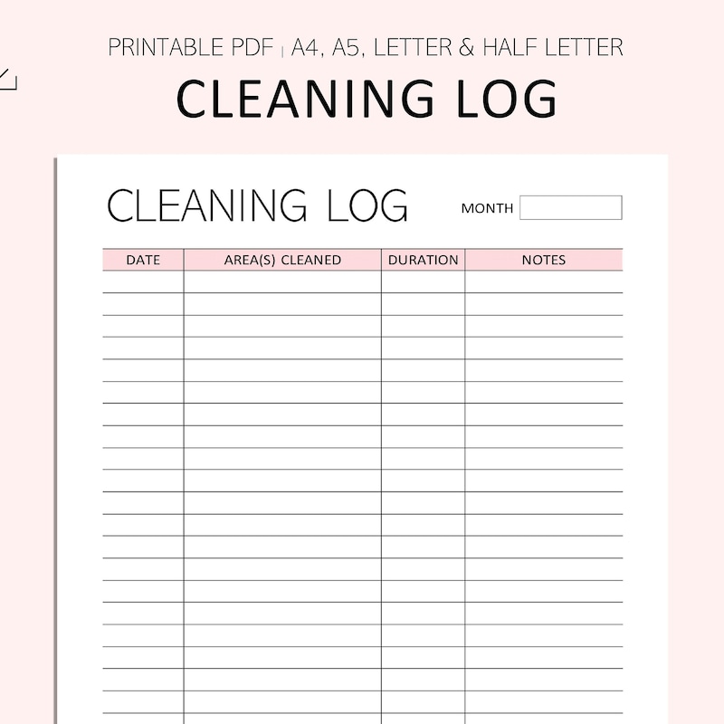 Cleaning Log Sheet - Etsy
