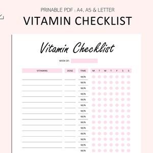 Vitamin Checklist - Vitamin Tracker - Weekly Supplement Checklist ...